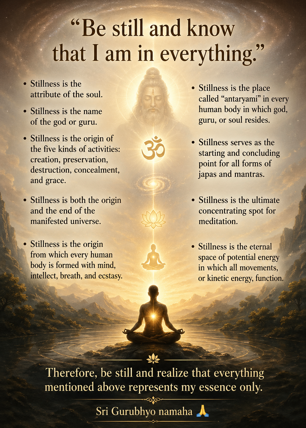 “Be still and know that I am in everything.” – Aadesh